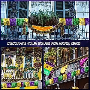 4 Pcs Mardi Gras Parade Car Decoration 6.56 ft Foil Fringe Garland 9.84 ft Gold Purple Green Metallic Tinsel Streamers Banner Wall Hanging Fringe Curtain Backdrop Banner for Mardi Gras Party Supplies
