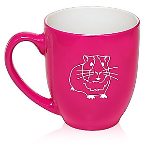 16 oz Large Bistro Mug Ceramic Coffee Tea Glass Cup Guinea Pig (Hot Pink)