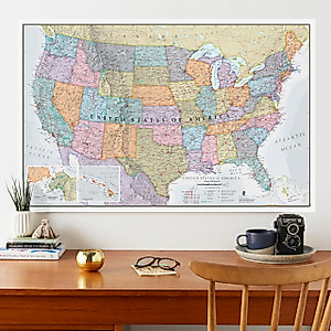 Maps International Classic USA Wall Map - Map of The USA Poster - Front Lamination – 24 x 36