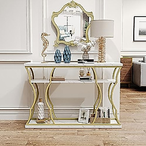Modern Console Table Entryway, 47.24" Faux Marble Narrow Sofa Table Free Combine Two Different Shape for Hallway Entrance Hall Foyer Corridor Living Room Gold Base (Gold)