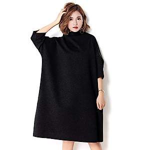 LAI MENG FIVE CATS Women's Casual 3/4 Sleeve Turtleneck Oversized Loose Sweatshirt Pullover Top ONE Size Black
