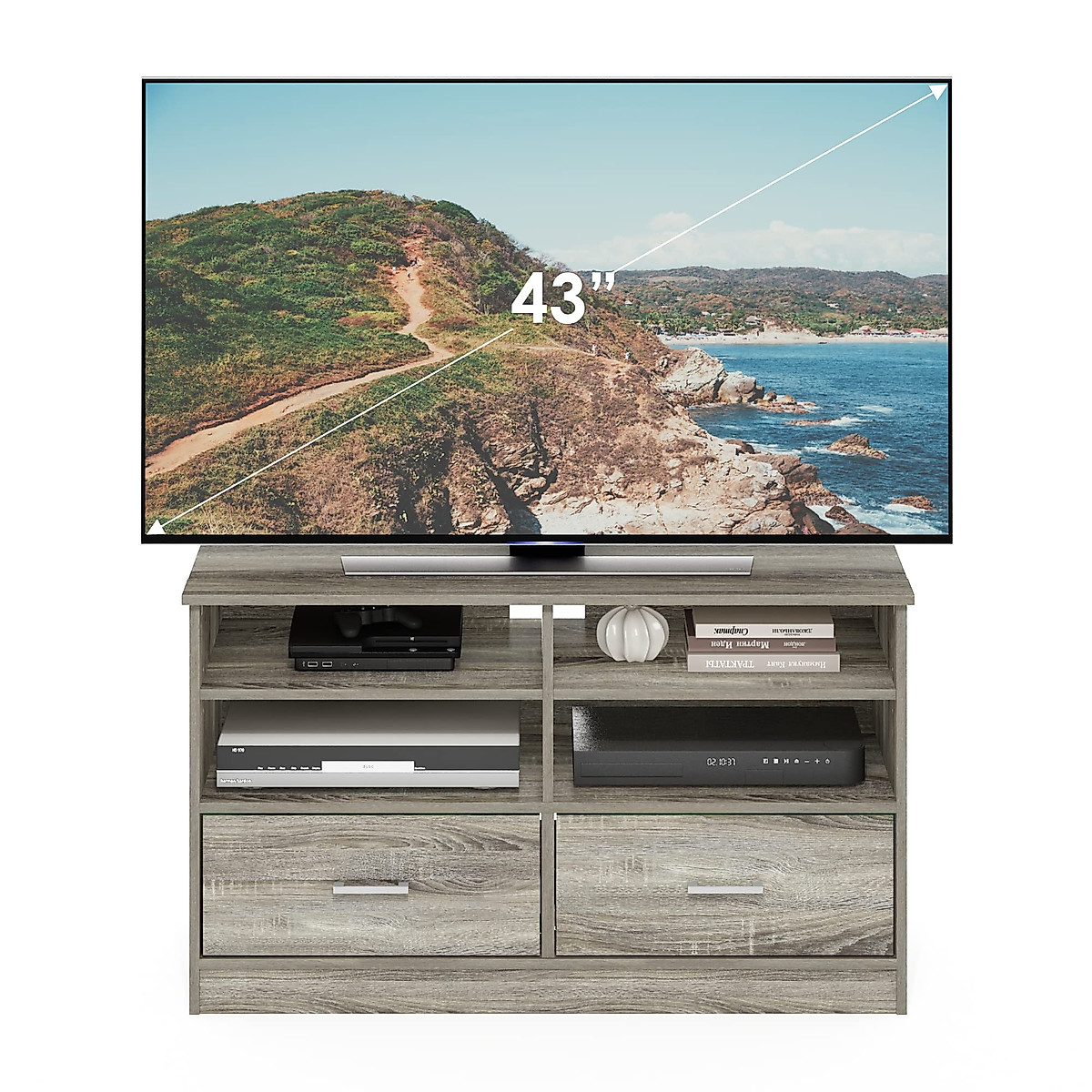 Furinno Jensen TV Stand with Drawer, French Oak, Large