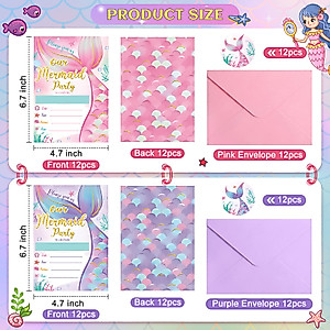 PerKoop Mermaid Themed Birthday Party Invitations - Set of 24 Cards, Envelopes and Stickers