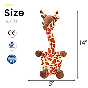 Easfan Dancing Singing Giraffe Repeat What You Say Talking Stuffed Animal Funny Interactive Electric Toy Mimicking Speaking Recording Musical Plush Gifts for Kids,14"