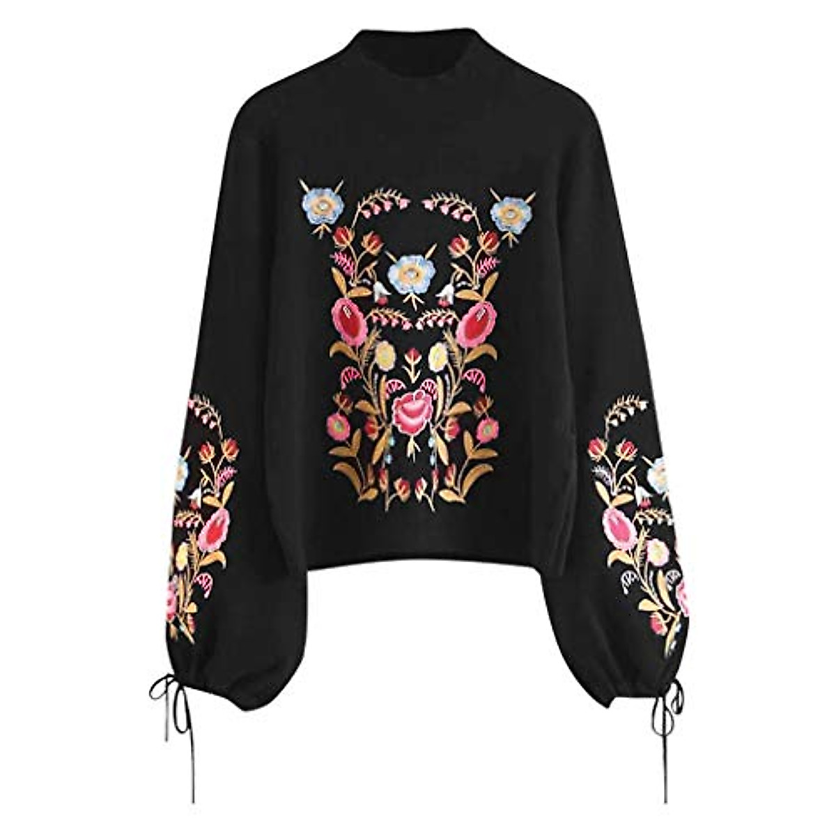 Akabsh Women Long Sleeve Retro Printed Drawstring Pullover Sweatshirt Blouse Tops