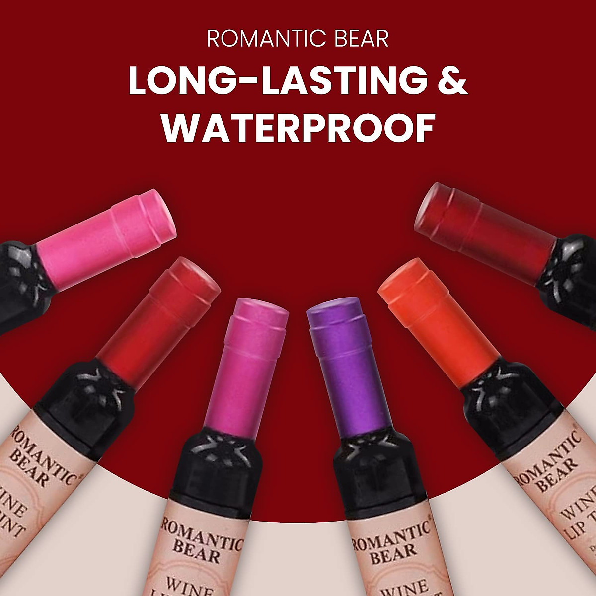 DEALPLUSDEAL ROMANTIC BEAR Wine Lip Tint - 6 Pcs Set Long Lasting Color Waterproof Wine Bottle Design Lip Gloss Lip Makeup Liquid Lipgloss