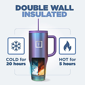 IRON °FLASK Co-Pilot Insulated Mug w/Straw & Flip Cap Lids - Cup Holder Bottle for Hot, Cold Drink - Leak-Proof - Water, Coffee Portable Travel Mug - Aurora, 40 Oz