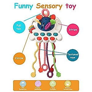 Montessori Toys for 1 Year Old, Baby Sensory Toys 6-12-18 Months, Octopus Silicone Pull String Learning Toys, Bath Travel Teething Toys for Toddlers 1-3, Christmas Birthday Gifts for Boys and Girls