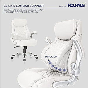 Nouhaus +Posture Ergonomic PU Leather Office Chair. Click5 Lumbar Support with FlipAdjust Armrests. Modern Executive Chair and Computer Desk Chair (White)