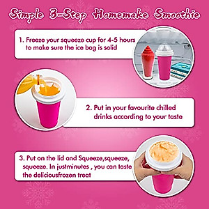 Slushie Maker Cup, Magic Quick Frozen Smoothies Cup for Homemade Milk Shake Ice Cream Maker, Cooling Cup, Double Layer Squeeze Slushy Maker Cup, Birthday Gifts for Friends&Family (Pink)