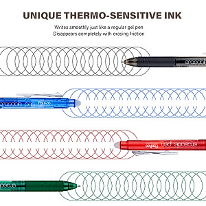 ParKoo Retractable Erasable Gel Pens Clicker Fine Point 0.7 mm, No Need for White Out, Black Ink for Completing Sudoku and Crossword Puzzles, 12-pack