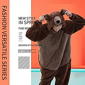 COSUSKET Fitted Unisex Adult Bear Onesie Pajamas, Halloween Sherpa Women's Cosplay Animal One Piece Costume (Brown, XLarge)