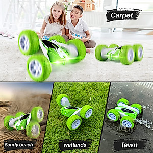 Voastvy Remote Control Car, 2.4GHZ-4WD Rc Cars,Double Sided 360Degree Tumbling and Rotating Stunt Car with Colorful Lights, Electric Toy Cars are Great Gifts for Boys and Girls