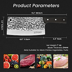 Kitory Cleaver Knife, 7" Light Weight Chinese Chefs Knife, Hand Forged Blade with Guard, Full Tang High Carbon Stainless Steel kitchen Knife, 2024 Gifts For Women and Men
