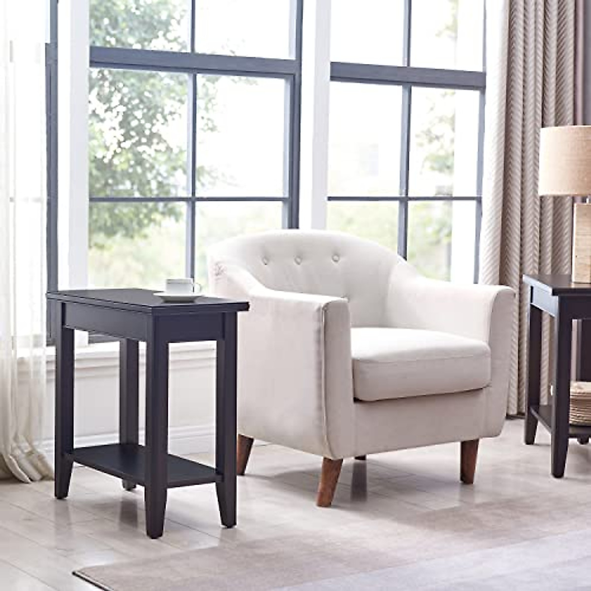 Leick Home Laurent 12 in. Narrow End Side Table, Solid Wood with Shelf, Black, 10505-BK