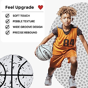 MAIBOLE Crossway Moisture-Wicking Leather Basketball Indoor Outdoor Basketball Training Basketball Competition Basketballs White Basketball Size 6 Basketball 28.5”Women's Basketball