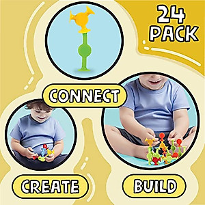 BUNMO Suction Bath Toys 24pcs | Connect, Build, Create | No Mold Bath Toy | Hours of Fun & Creativity | Stimulating & Addictive Sensory Suction Toy | No Hole Bath Toy | Mold Free Bath Toys