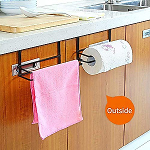 Luxsego Paper Towel Rack Under Cabinets, 1.4" Hanging & No Drilling Paper Towel Hanger for Kitchen Cabinets Bathroom, Stainless Steel, Double Support (Black)