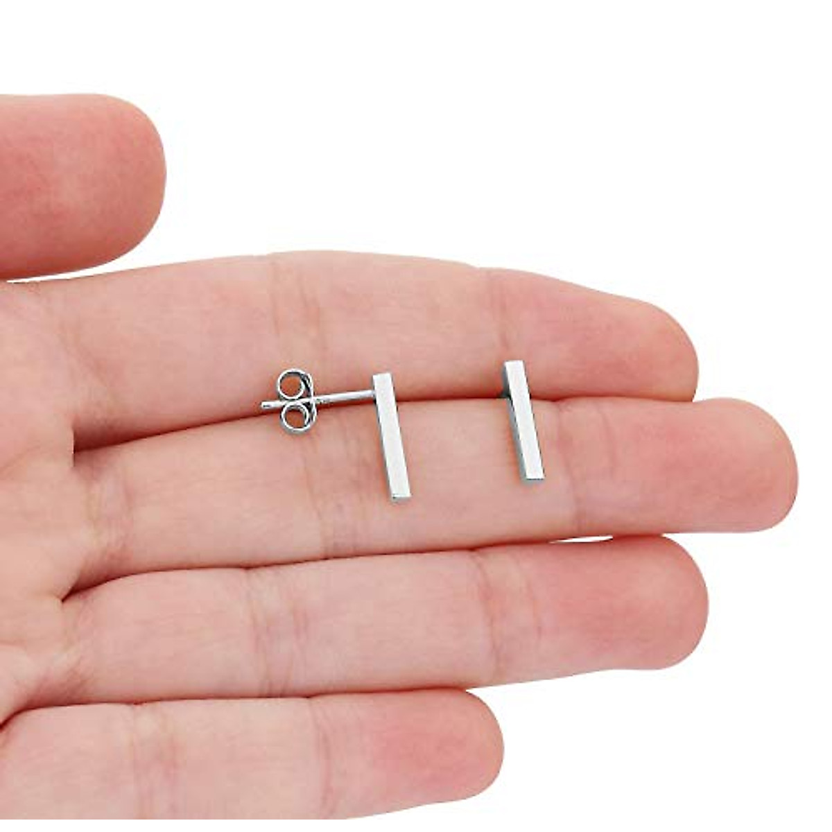14k White Gold Bar Earrings Polished Stud 12.5mm Line Stick Minimalist Earrings (white-gold)