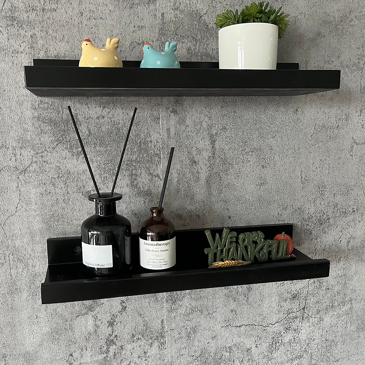 Picture Ledge Shelf,Long Floating Shelves Kids Bookshelf Wall Mounted 16 Inch, Large Pine Wood Wall Shelves for Storage, Rustic Hanging Shelves for Living Room,Bedroom Decor Books Photo Frames Black