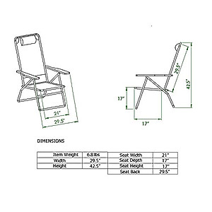 Deluxe XL Wide Tall Plus Size Aluminum Folding Big Heavy Duty 17 inches High Seat Beach Chair for Adults, 300 lb Load