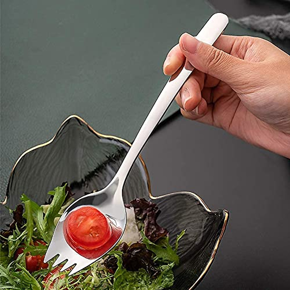 Sporks, 4-Pack 18/10 Spork Stainless Steel, Metal Spork for Everyday Household Use, 7.4-Inch Long Handle Dessert Spoons Ice Cream Spoons Salad Forks, Flatware Set Spork for Fruit Appetizer Dessert