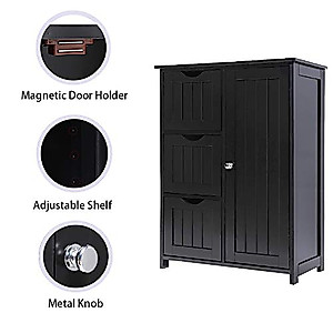 Iwell Bathroom Cabinet, Floor Storage Cabinet with 1 Door & 3 Drawers, Freestanding Entryway Bathroom Storage Cabinet for Bathroom, Living Room, Black
