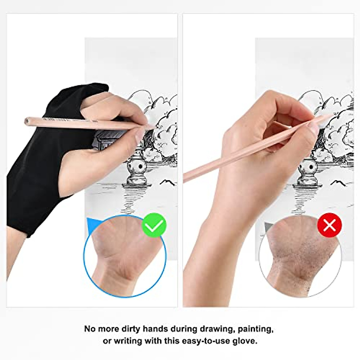 aceyoon [Upgrade] 2Pack Drawing Glove, Two-Finger Artist Gloves for Digital Graphic Tablet, Elastic Painting Gloves for Right/Left Hand Artists, for Paper Sketching, iPad, Painting