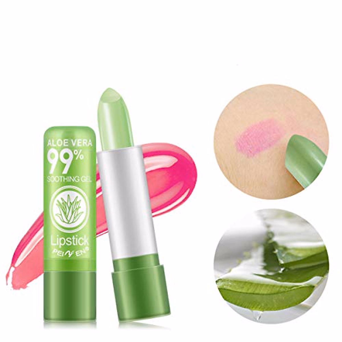 3 Pack Aloe Vera Lipstick, LemonSac Long Lasting Nutritious Lip Balm Lips Moisturizer Magic Temperature Color Changing Lip Gloss (3Pcs)