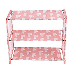 DIY Shoes Storage Shelf Shoe Rack 3 Tiers Non-woven Anti-Dust Storage Organizer Standing Shoe Rack for Shoe(Pink polar bear)