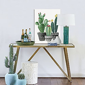 Cactus Wall Art Wall Decor: Cactus with Red and Yellow Flowers in Mexican Floral Pot Poster Framed Cactus Bathroom Decor Boho Painting Tropical Green Plant Prickly Canvas for Home Decorations 12''x16''