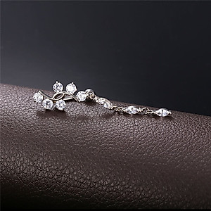 U7 Belly Rings Platinum Plated Cubic Zirconia Leaf Dangle Navel Rings for Women Beach Wear