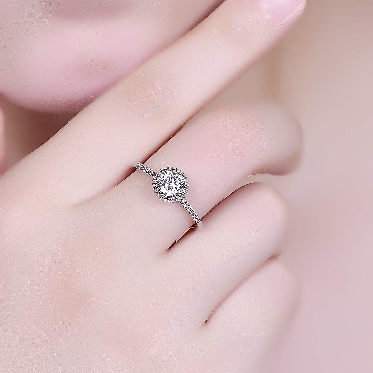 Narica Silver Plated Round Cut Created White Topaz CZ Cubic Zirconia Filled Halo Wedding Engagement Crown Ring 2PCS Women's Band Set for Mom Lover Gift 8#