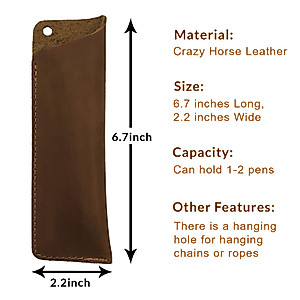 XQIGI Genuine Leather Pen Case Holder, Handmade Double Pen Case Fountain, Pencils Protective Sleeve Large Pens Pouch Cover (Bourbon Brown)