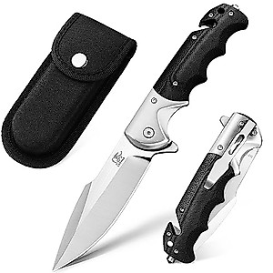 LOTHAR SMAUG Pocket Knife, 3.7 inch D2 Steel Folding Knife with Clip, Sharp Tactical Knife with G10 Handle, Glass Breaker, Pocket Knives for Men, Survival Knife Gift Ideas for Men Women
