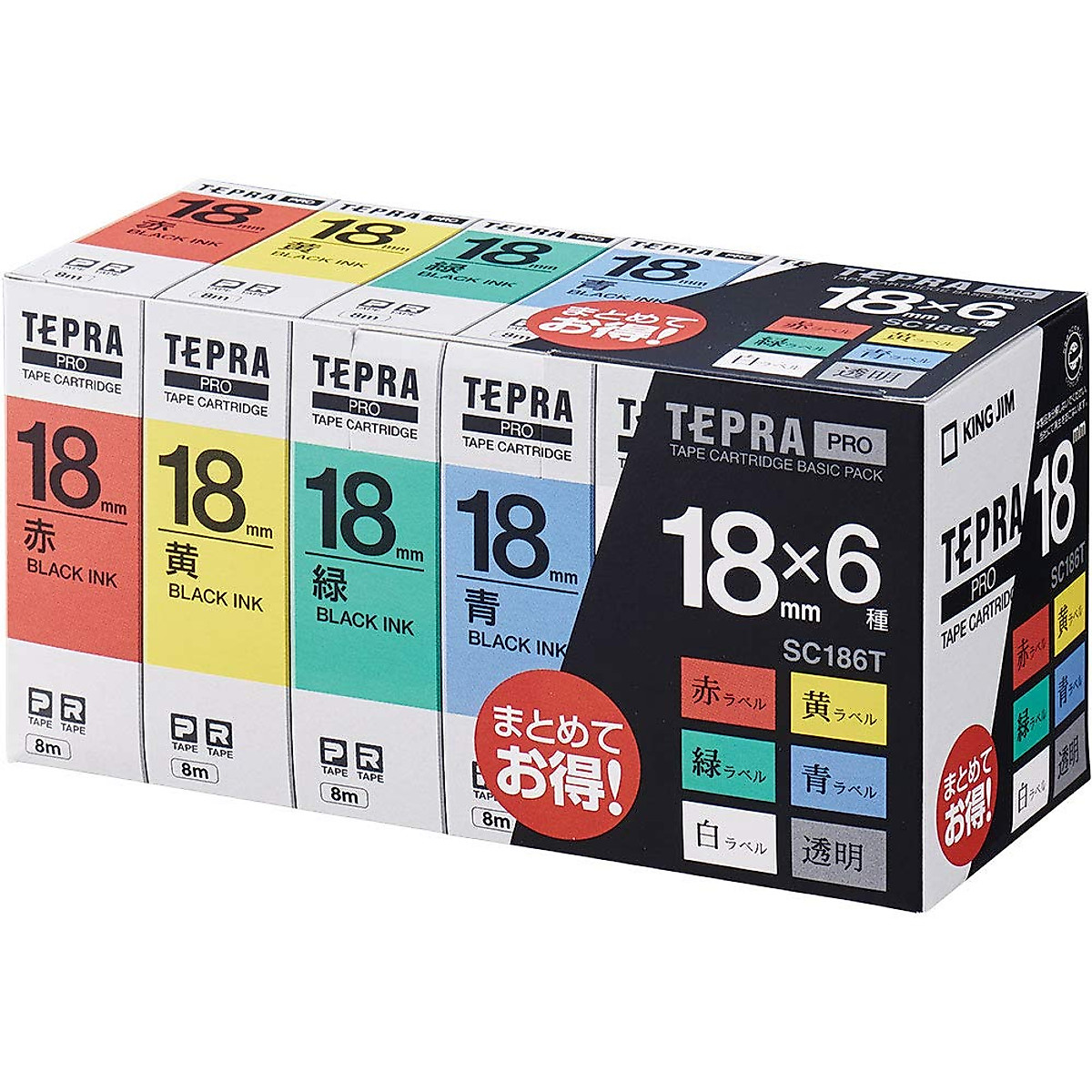 King Jim SC186T Tepra PRO Basic Pack Tape Cartridge, 0.7 inches (18 mm)