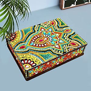 5D Diamond Painting Wooden Storage Box Rectangular Retro Desktop Decor Jewelry Storage Box Drill Wood Organizer for Home Office Storage Christmas Gift