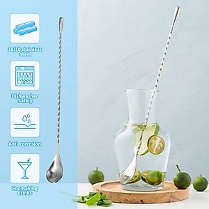 2 Pcs 12 Inch Bar Mixing Spoon Cocktail Spoon Stainless Steel Bar Long Spoon With Spiral Pattern