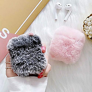 Case for Airpods 1 Case Airpods 2 Fluffy Case Faux Rabbit Fur Cover Plush Furry Fashion Cute PC Protective Case Shockproof Cover for Airpods 1st & 2nd Gen with Carabiner,Grey