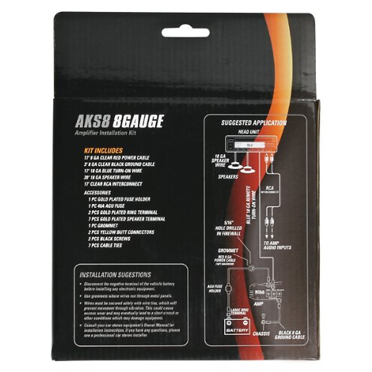 Sound Storm Laboratories AKS8 8 Gauge Car Audio Amplifier Amp Complete Kit Wiring Installation with Install Wire Cables and RCA Interconnect