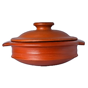 Indian best traditional cookware earthenware| Cookware for Cooking and Serving- Handi Small Size-Organic-Pre-Seasoned-Natural Red- 3 Liter with Lid