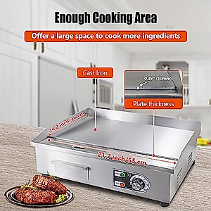 ExGizmo 22" Commercial Electric Griddle,Electric Countertop Flat Top Griddle,110V 1600W Electric Flat Top Grill,Non-Stick Restaurant Teppanyaki Stainless Steel Grill,Adjustable Temperature Control