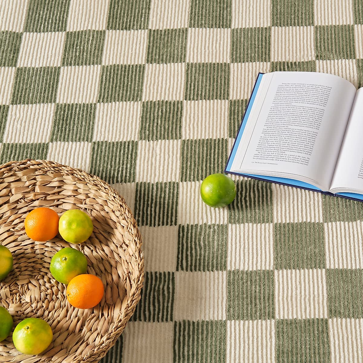 Revival Rugs Gambit 8'x10’ Checkered Rug Washable Area Rug for Living Room Bedroom - 100% Recycled Oeko-TEX Certified, Medium Pile, Green, Beige