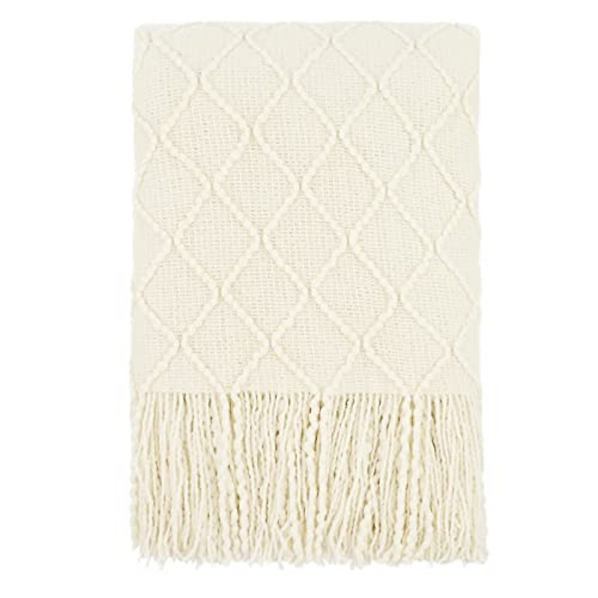 Yastouay Knitted Throw Blankets Soft Cozy Knit Blanket with Tassel Lightweight Breathable Fleece Blanket Decorative Blanket for Couch, Bed, Sofa, Travel and Farmhouse, 50"x60", Off White