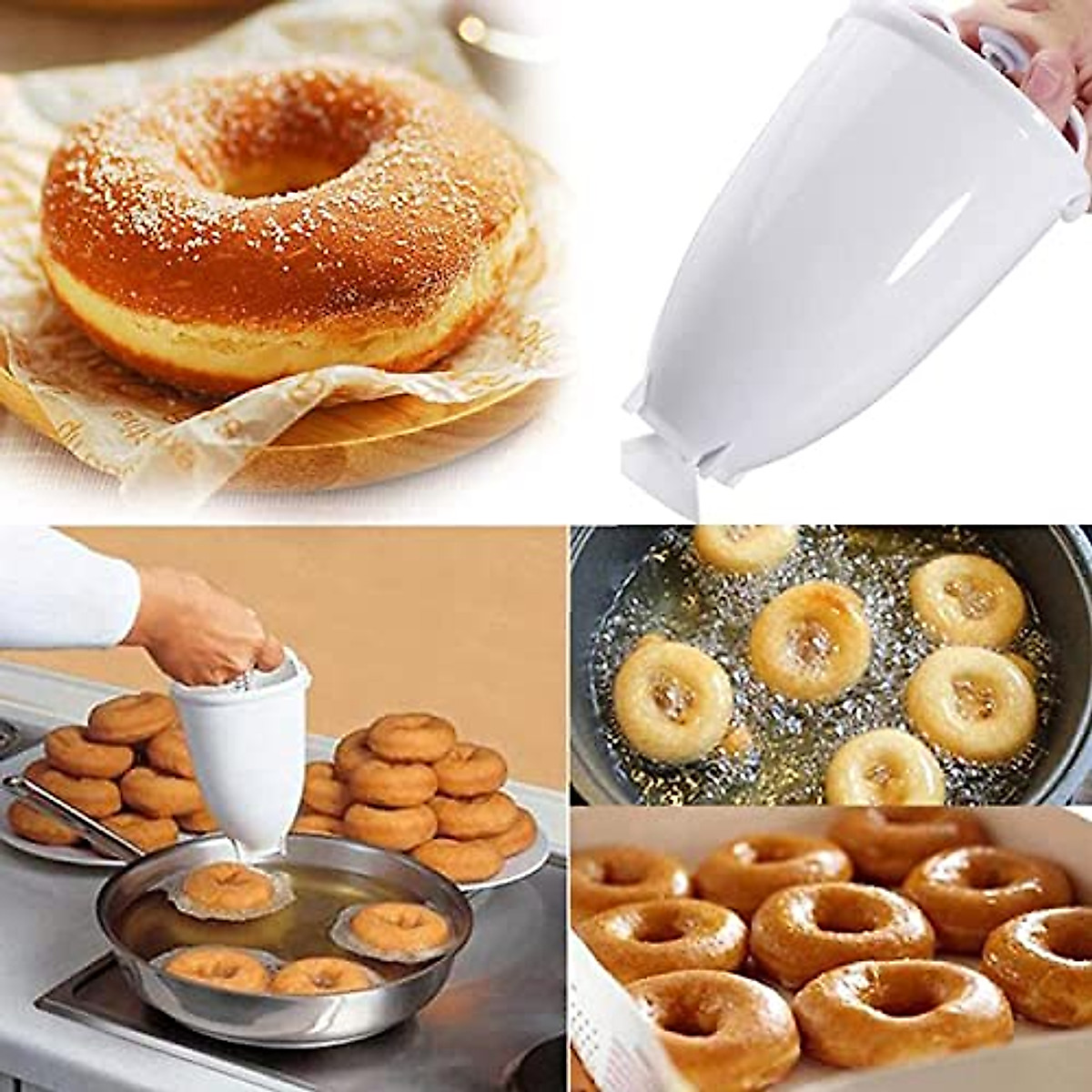 One hand Donut Maker Manual Donut Maker Plastic Doughnut Machine Mold Biscuit Donut Maker Donut-Depositor Made Waffle Dispenser Donut Kitchen Pastry Making Bake Ware DIY Baking Tool (1 PCS, White)