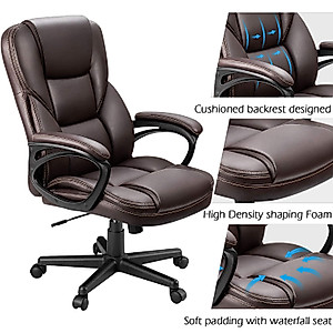 Furmax Office Executive Chair High Back Adjustable Managerial Home Desk Chair, Swivel Computer PU Leather Chair with Lumbar Support (Brown)
