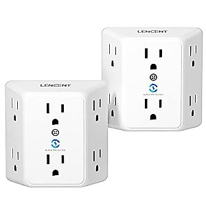LENCENT Multi Plug 6 Outlet Extender, 2 Pack Surge Protector Wall tap, Power Strip 3-Side Widely Spaced Adapter Multiple Charger Expander, Mountable Wall Splitter for Home Travel Office, ETL Listed