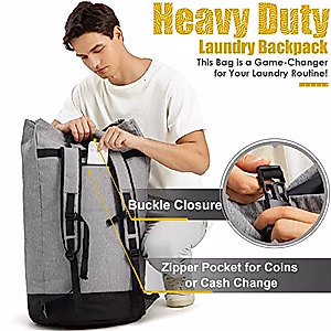 Laundry Bag for College, 115L Heavy Duty Laundry Backpack with Shoulder Straps, Large Dirty Clothes Bag for Dorm, Apartment and Laundromat, Laundry Duffle Bag for Travel, Beach, Camping, oyster grey
