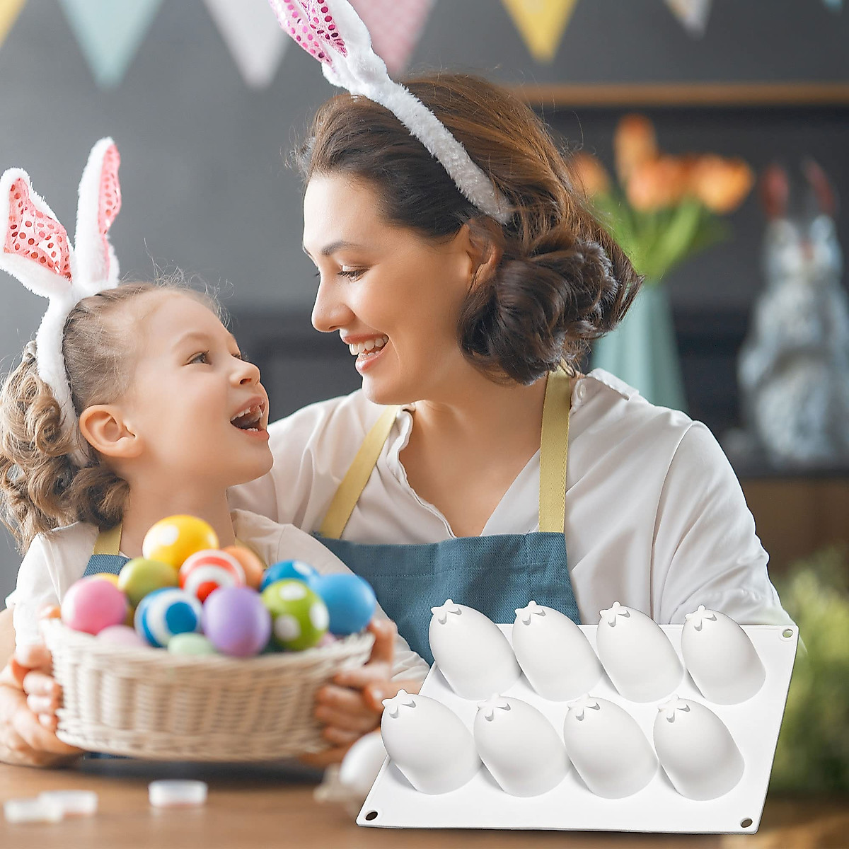 ONNPNN 8 Cavity Easter Egg Silicone Mold, Egg Shape Chocolate Candy Fondant Molds, 3D Food Shape French Dessert Moulds, Creative Easter Eggs Ice Cube Baking Tray for Soap Resin Lotion Bar