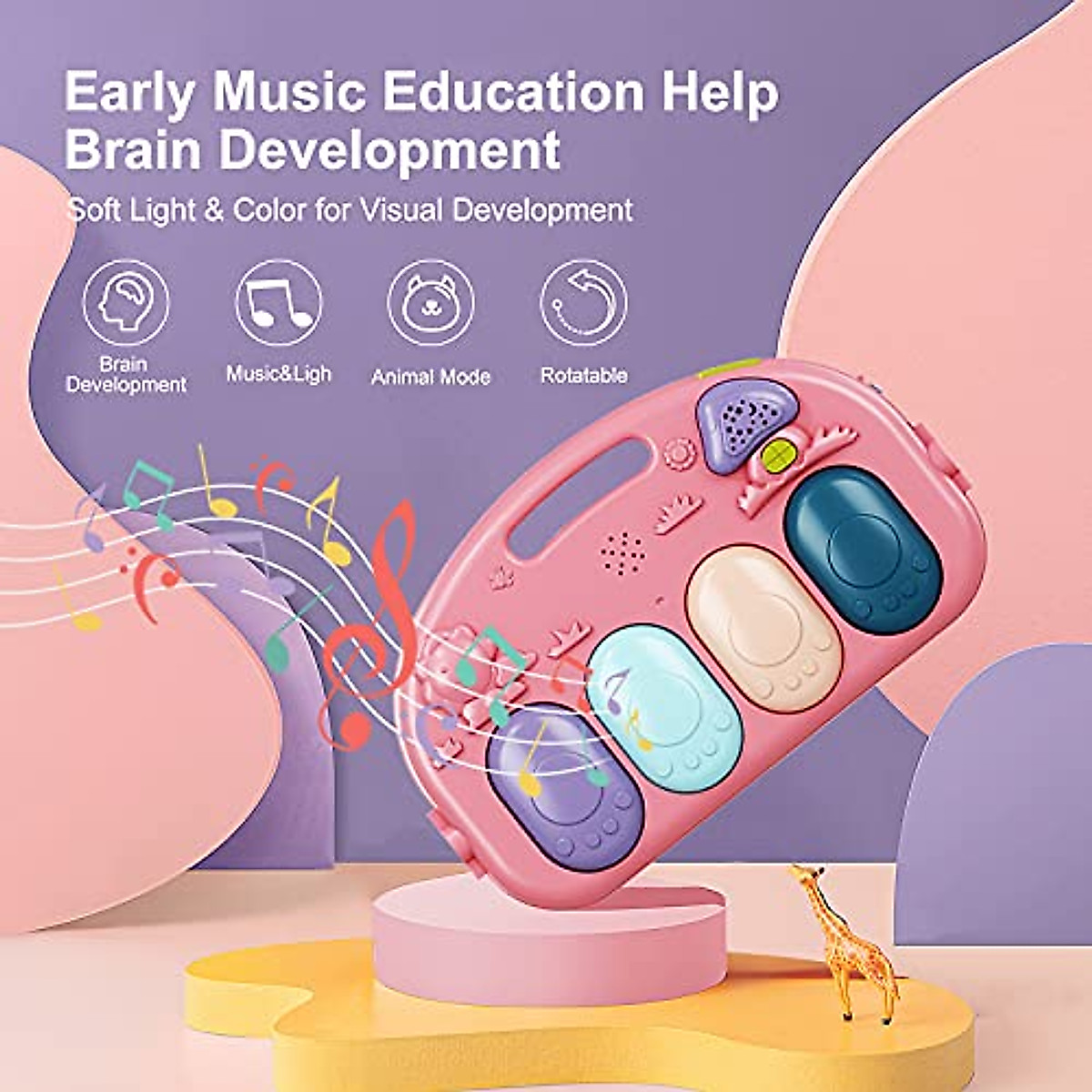 Baby Play Mat Baby Gym,Funny Play Piano Tummy Time Baby Activity Gym Mat with 5 Infant Learning Sensory Baby Toys, Music and Lights Boy & Girl Gifts for Newborn Baby 0 to 3 6 9 12 Months (Pink)